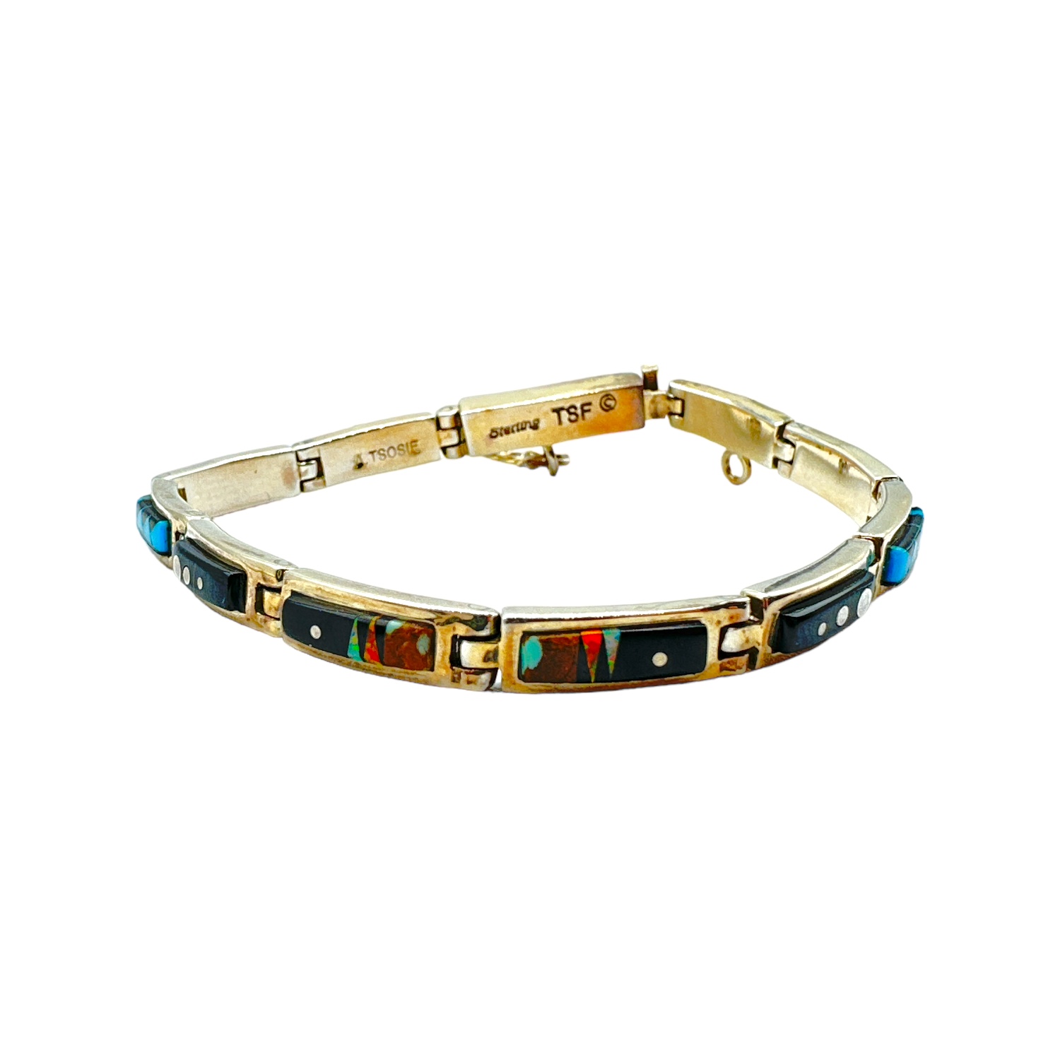 A Touch of Santa Fe Sterling Silver Multi-Stone Inlay Link Bracelet ...