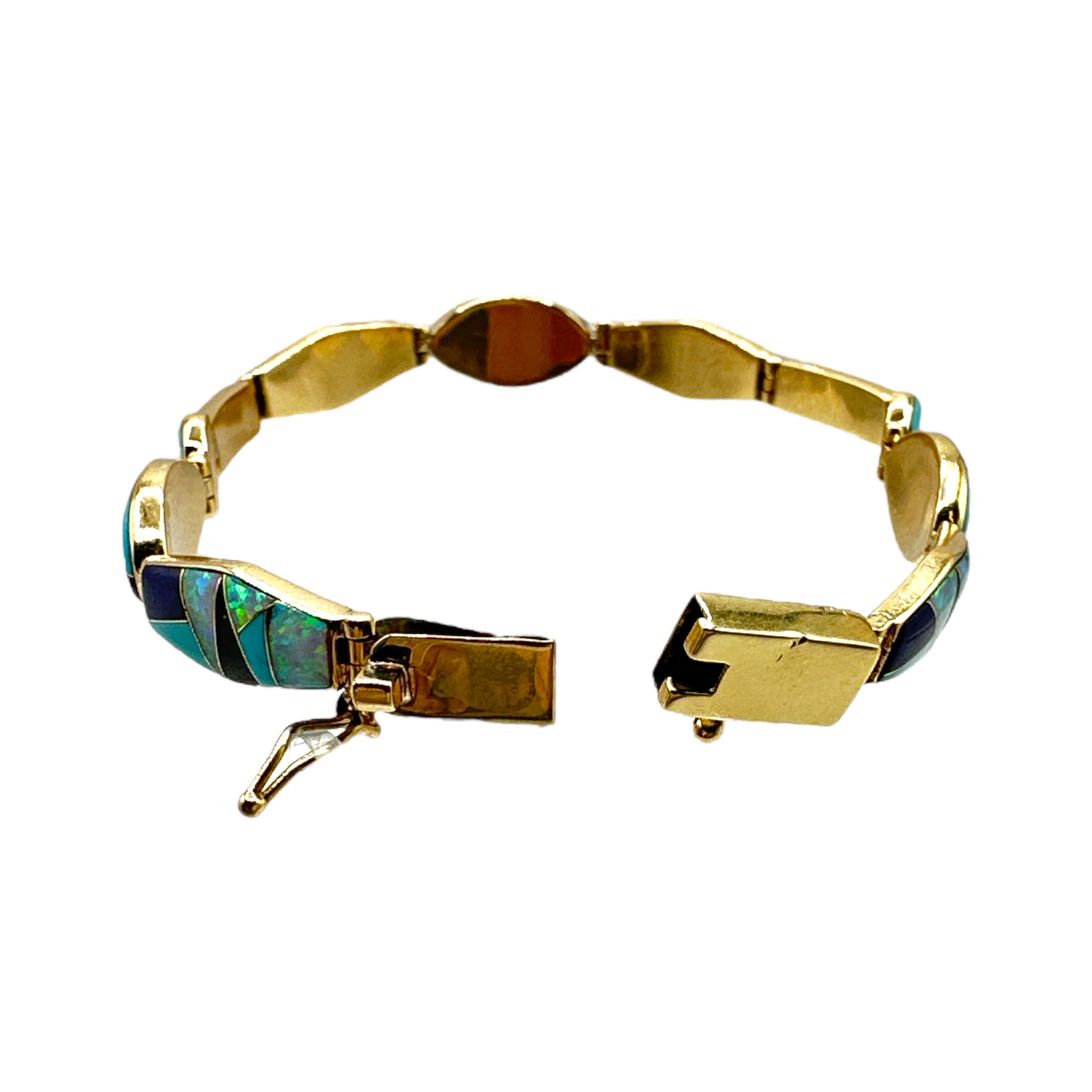 14K Yellow Gold & Multi-Stone Channel Inlay Link Bracelet - Sunrise Jewelry
